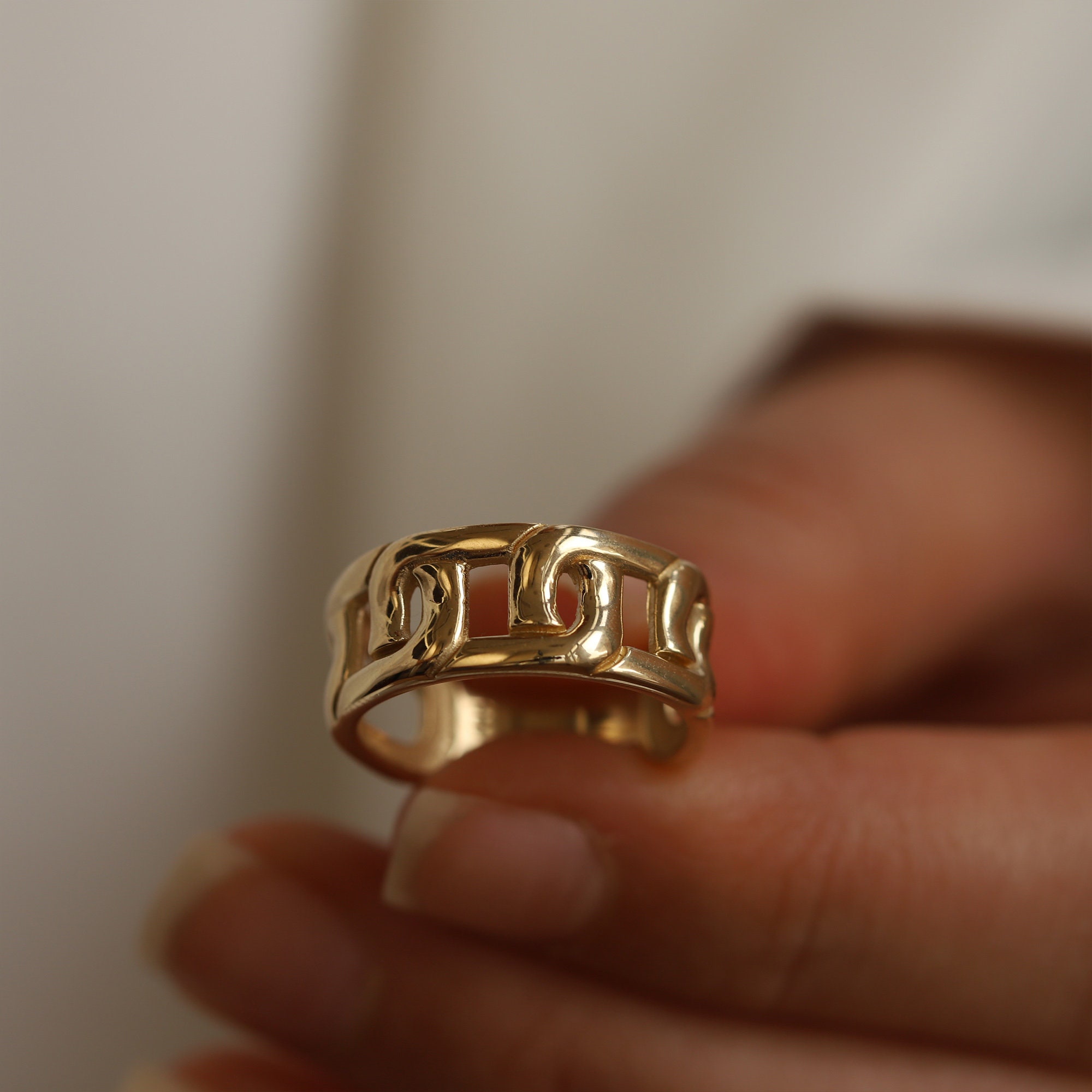 Gold Chain Ring Stacking Ring 14K Gold Ring Cuban Link | Etsy