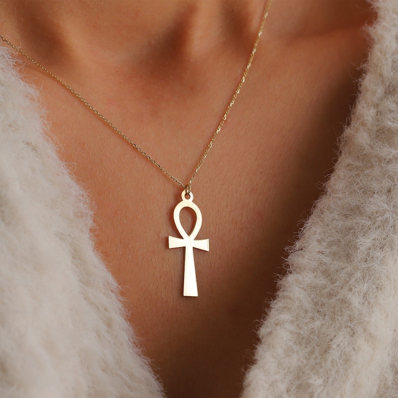 Large Gold Ankh Necklace 14K Gold Ankh Pendant Minimalist - Etsy