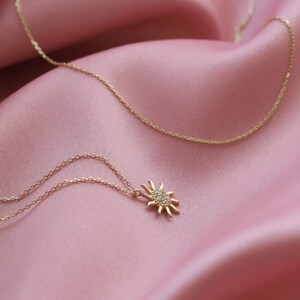 Mini Sun Pendant, 14K Gold Necklace, Celestial, Gift for Her, Real Gold ...