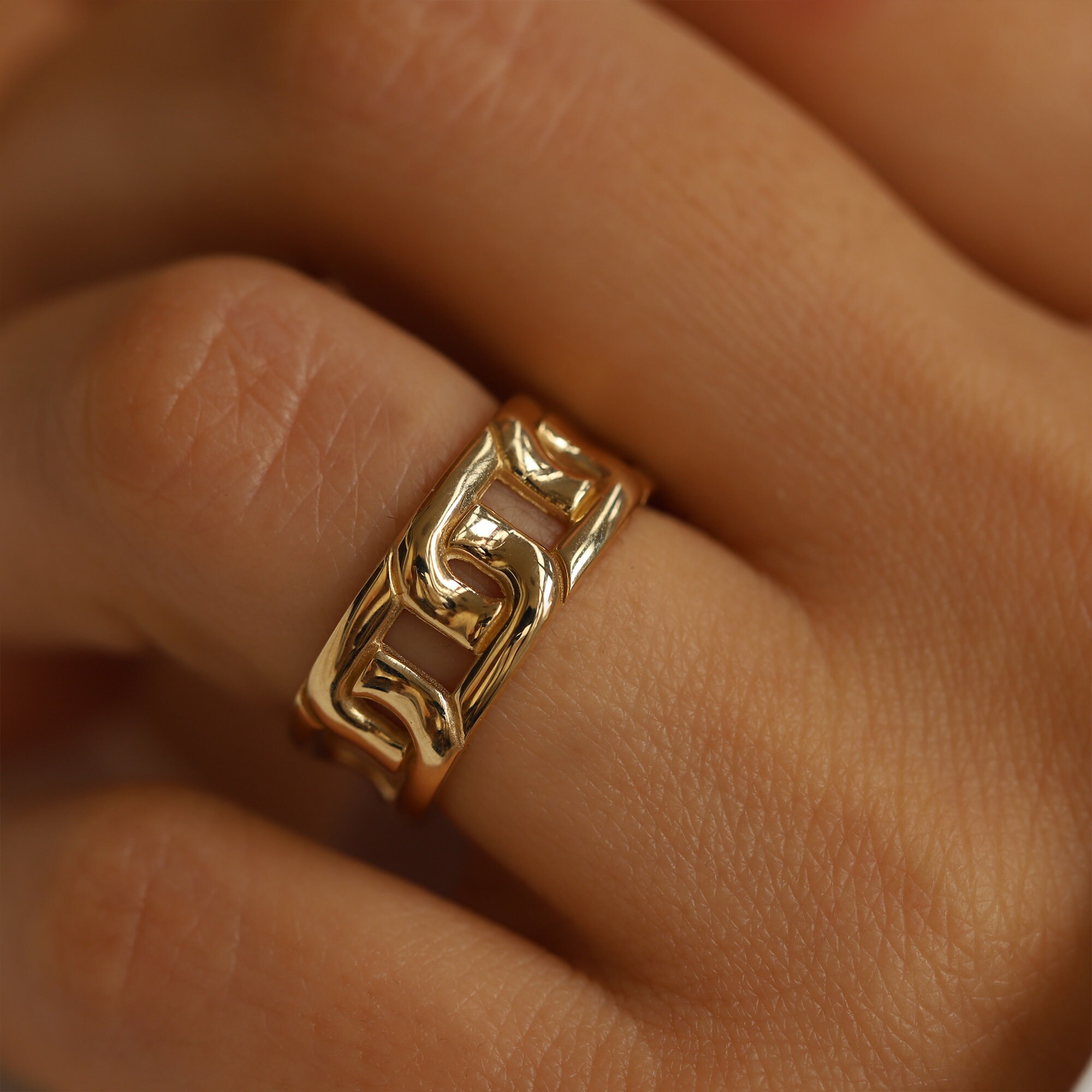 Gold Chain Ring Stacking Ring 14K Gold Ring Cuban Link | Etsy