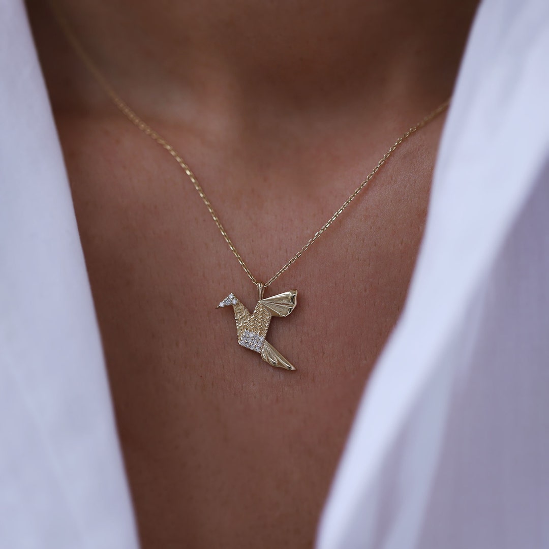 Diamond Origami Bird Necklace, Crane Necklace, Simurgh Pendant, Good ...