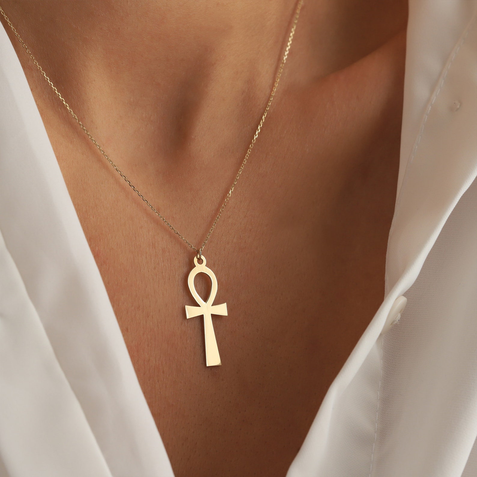 14K Gold Ankh Pendant Necklace, Egyptian Symbol Jewelry - Etsy