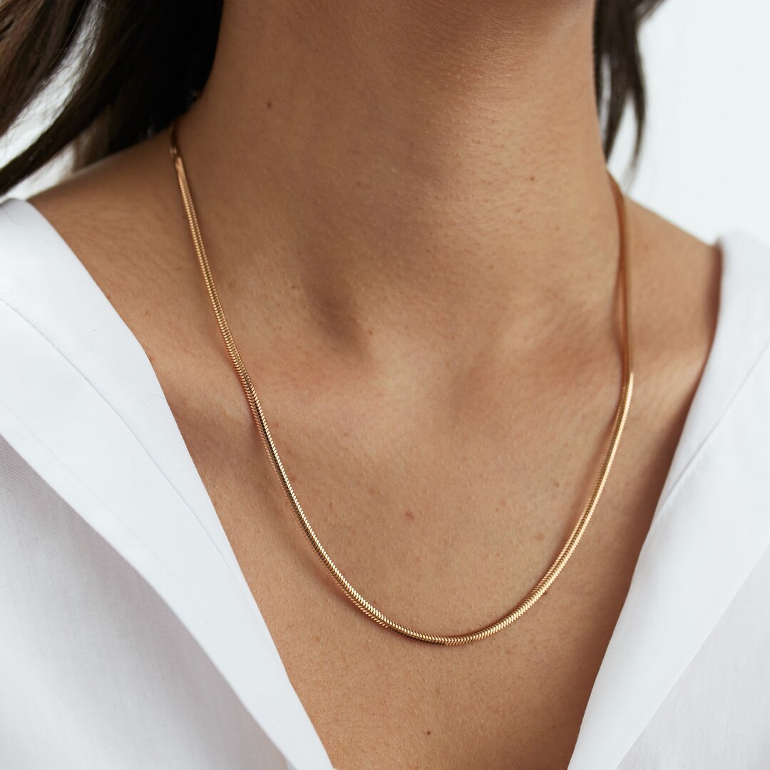 14K Rose Gold Snake Chain Necklace, Handmade Italian Herringbone - Etsy