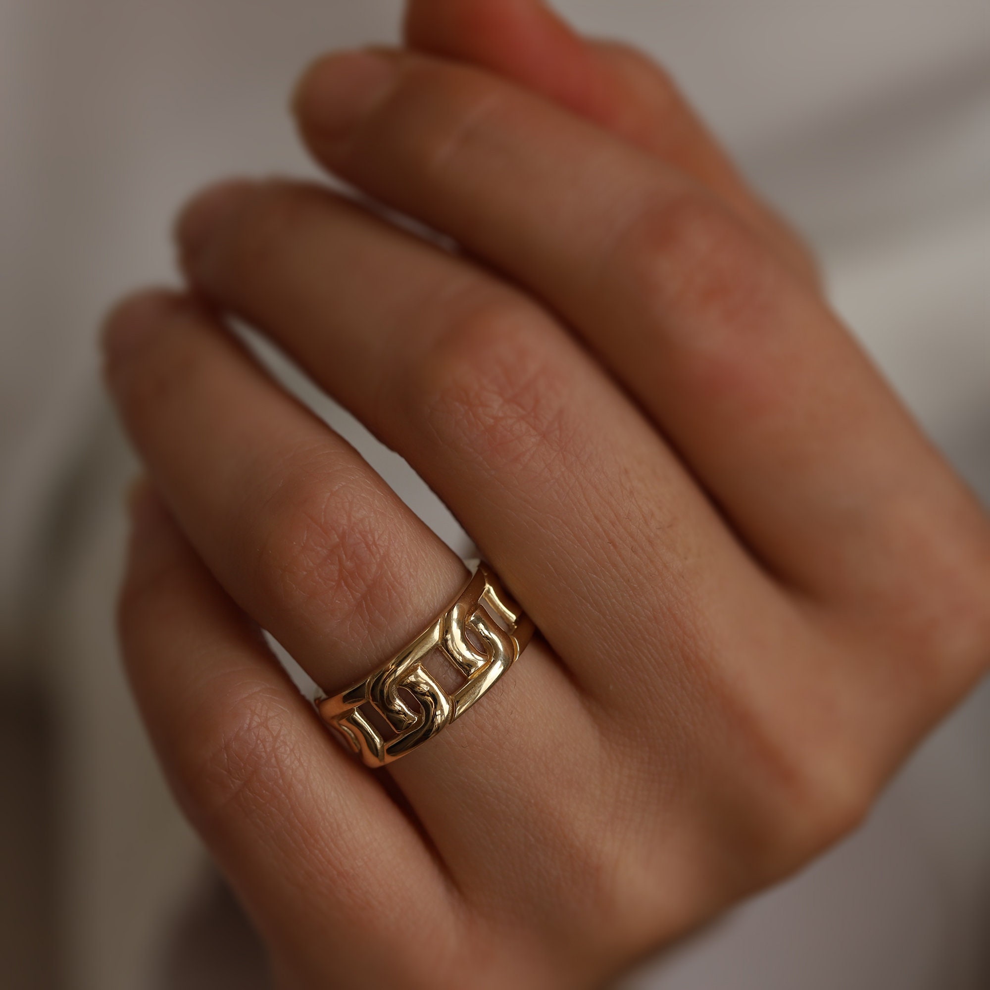 Gold Chain Ring Stacking Ring 14K Gold Ring Cuban Link | Etsy