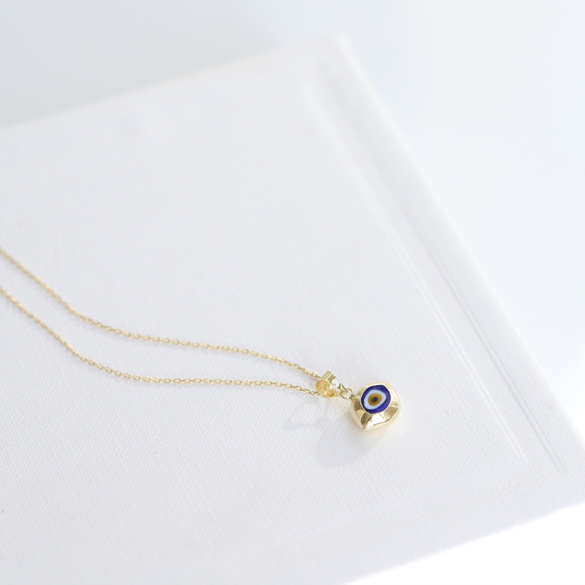 14K Gold Mini Evil Eye Pendant Necklace, Layering Protection Jewelry - Etsy