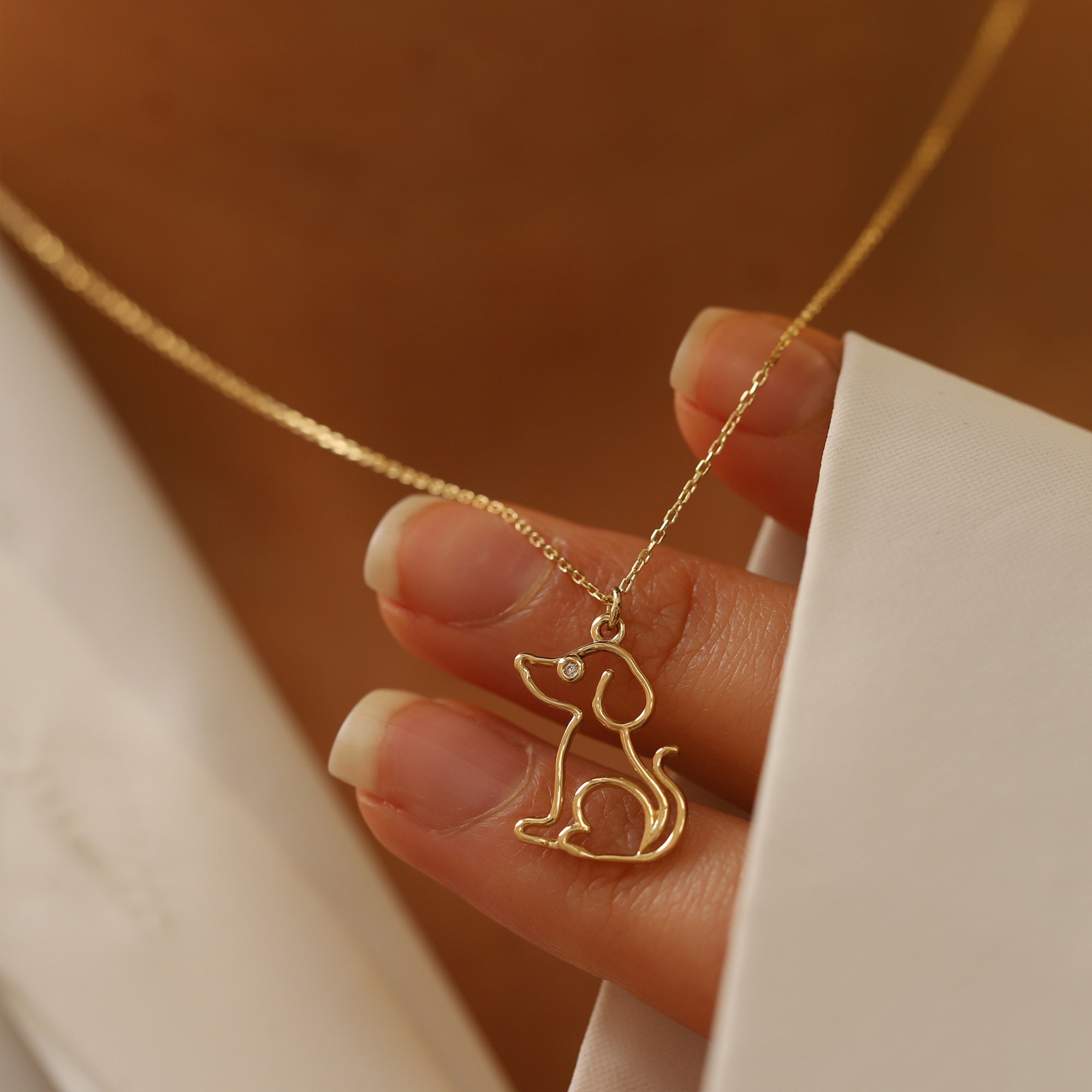 Diamond Dog Necklace, 14K Gold, Dainty Puppy Pendant, Minimalist ...