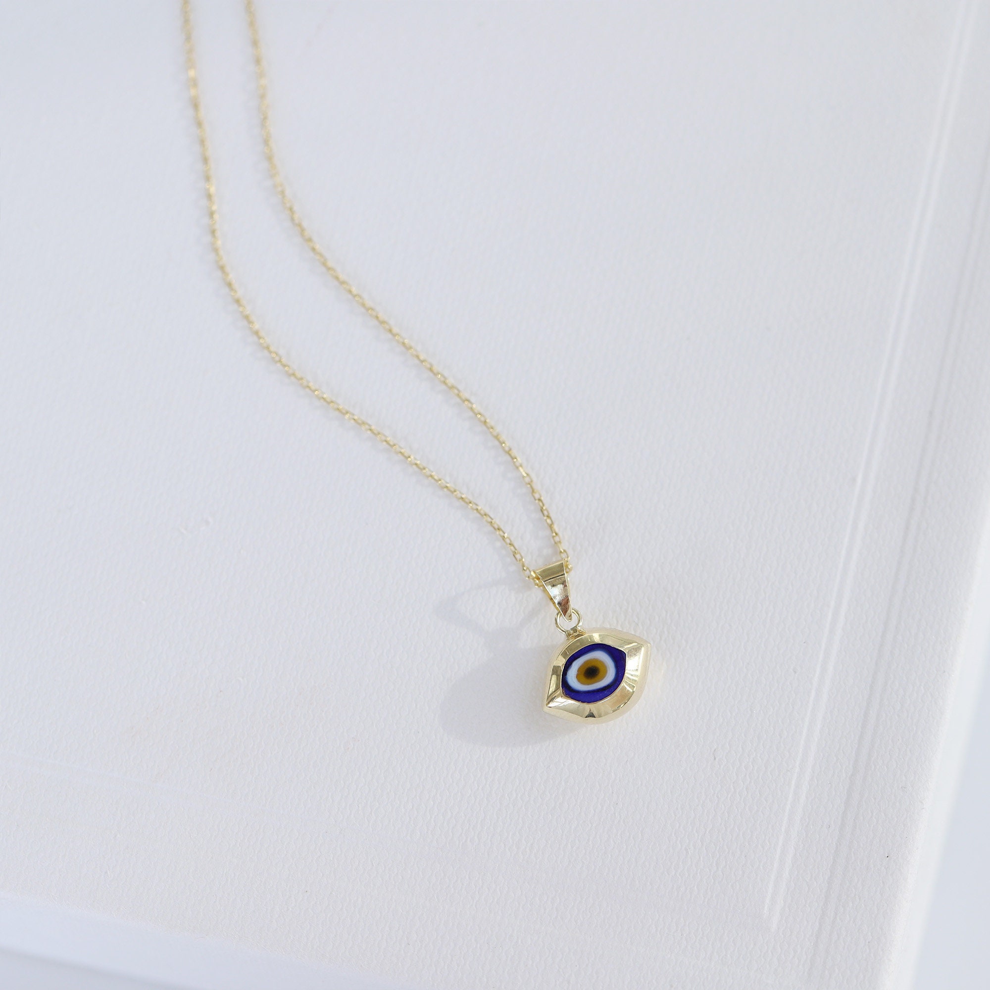 Mini Evil Eye Pendant 14K Real Gold Jewelry Minimalist - Etsy