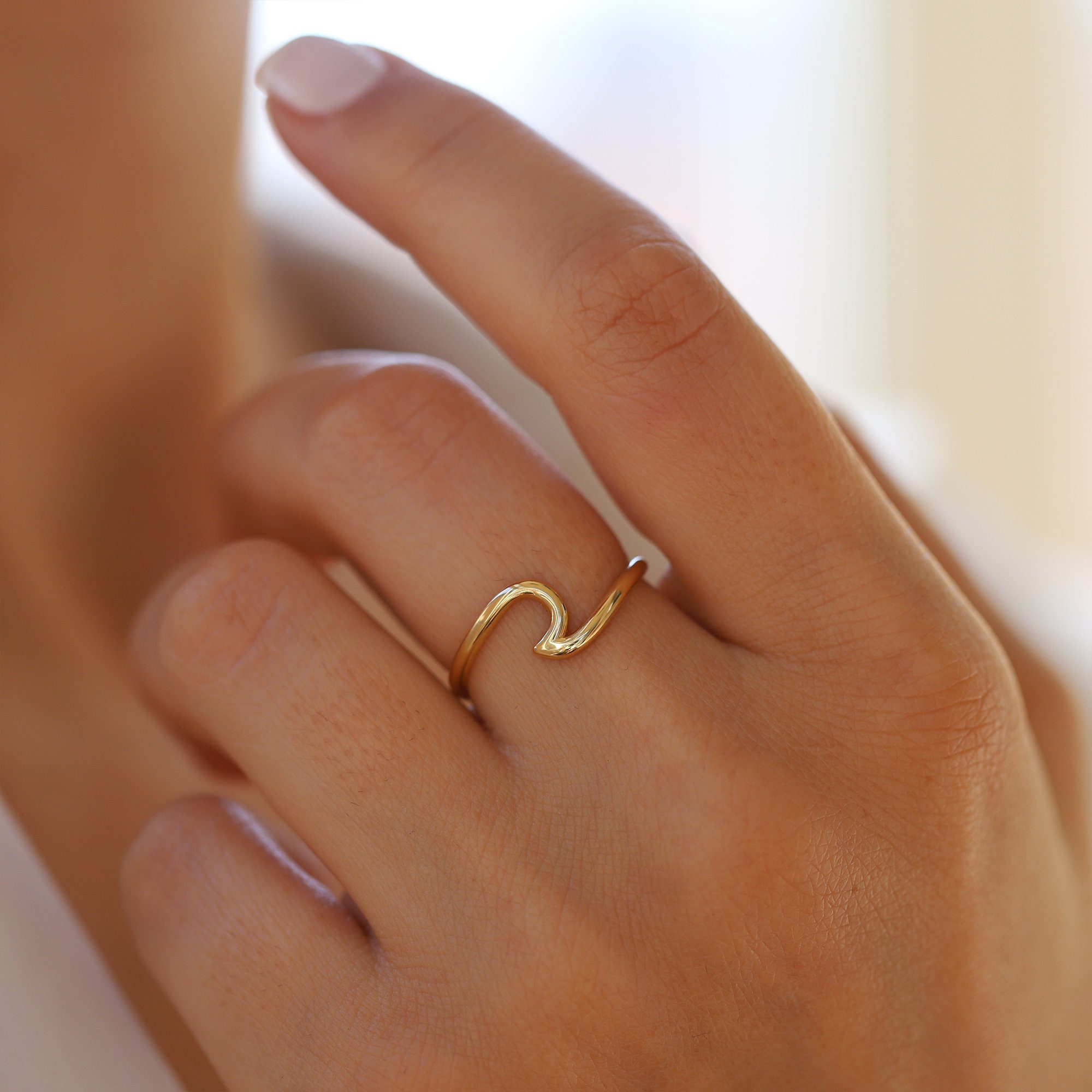Gold Wave Ring Dainty Gold Ring Gift for Her | Etsy