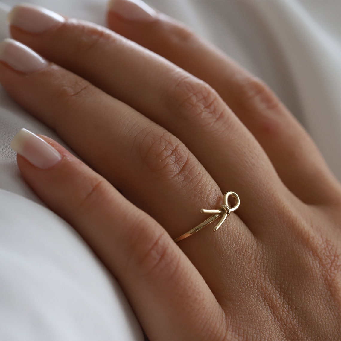 14K Gold Bow Ring Gold Stacking Ring Knot Ribbon Gift for - Etsy