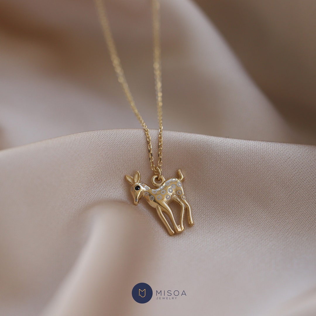 14K Gold Fawn Pendant, Chain Necklace, Gold Chain, Animal Lovers ...