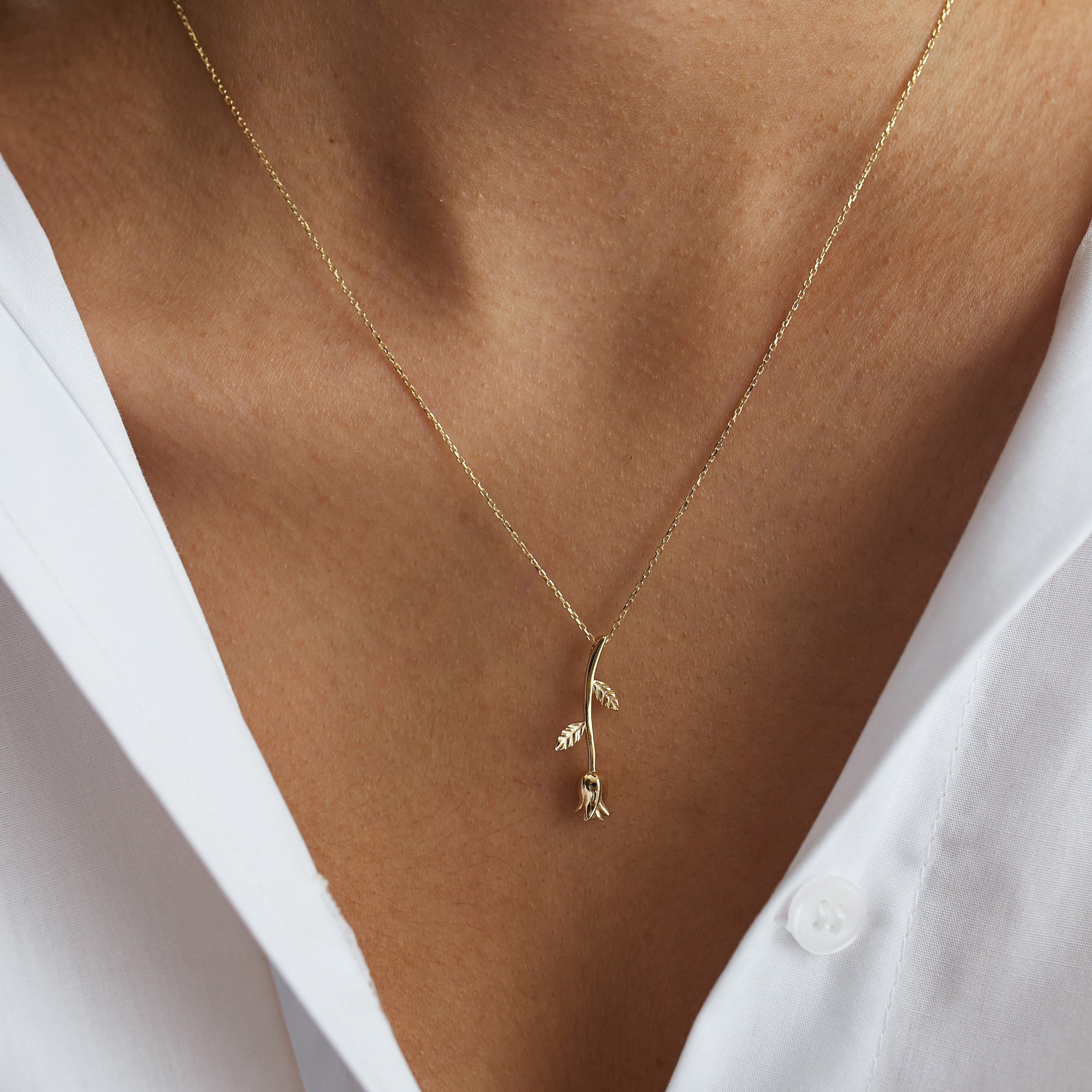 Gold rose necklace Etsy