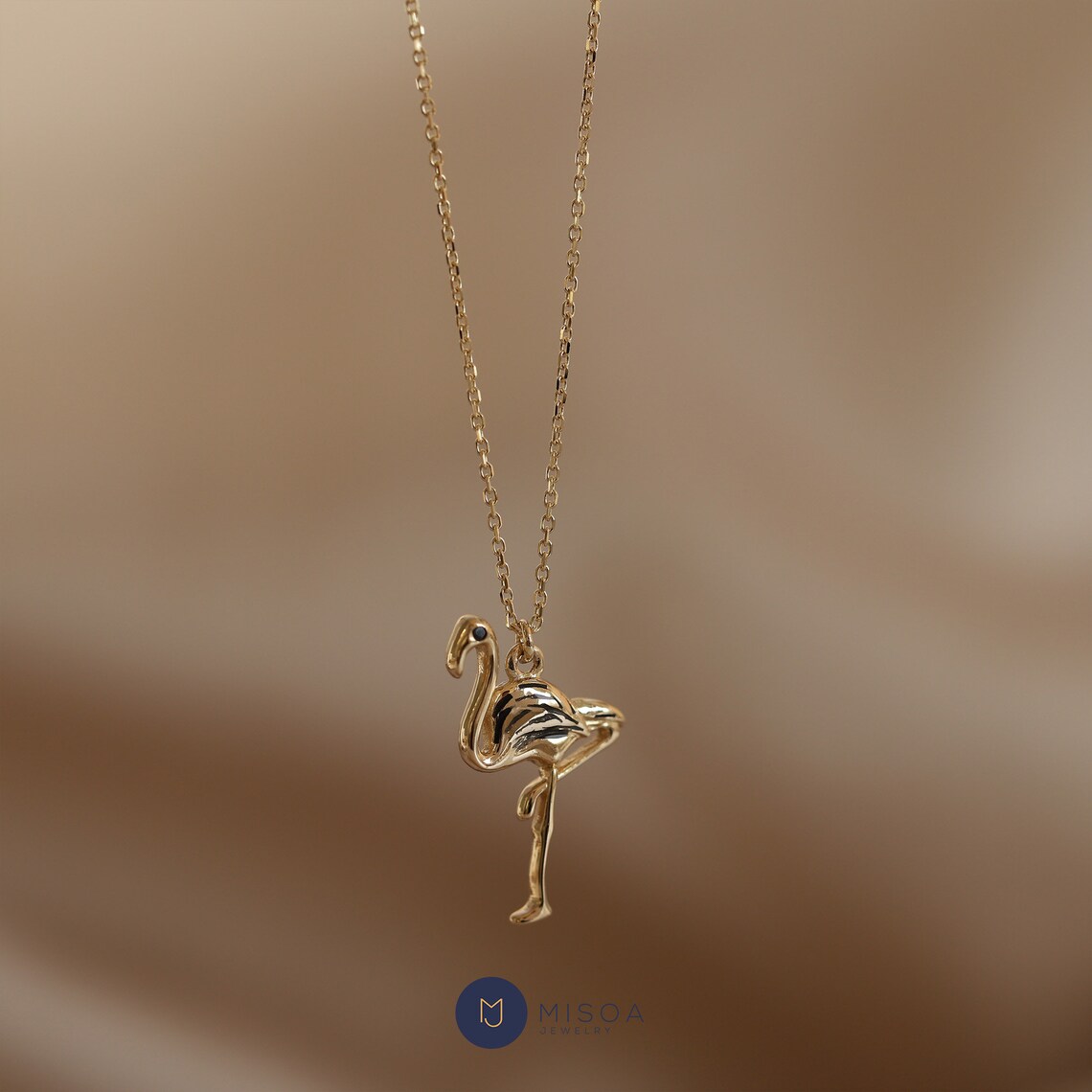 14K Gold Flamingo Pendant, Chain Necklace, Gold Chain, Animal Lover ...