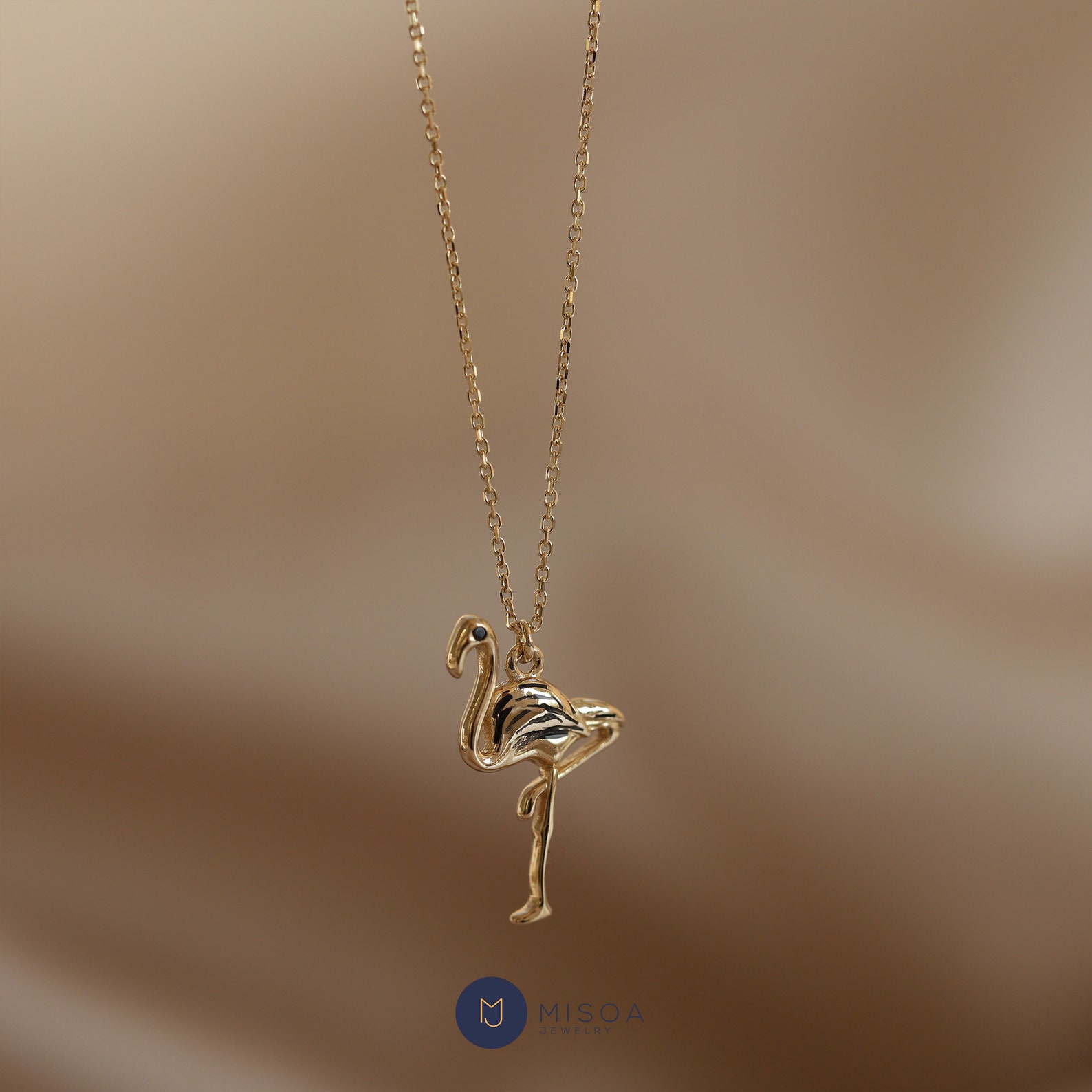 14K Gold Flamingo Pendant Necklace, Animal Lover Gift - Etsy