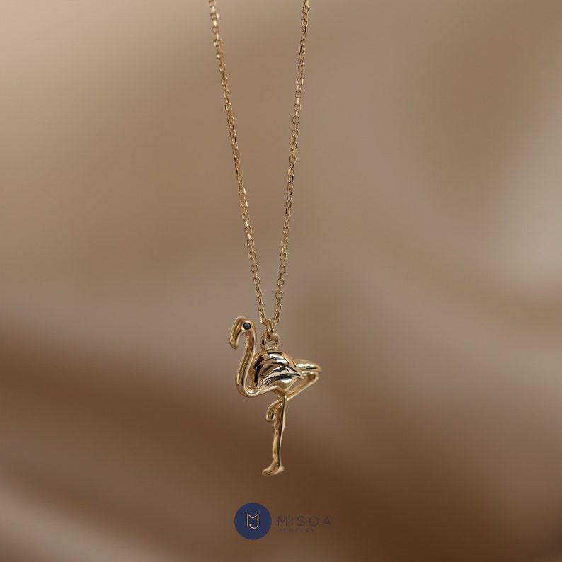 14K Gold Flamingo Pendant Necklace, Animal Lover Gift - Etsy