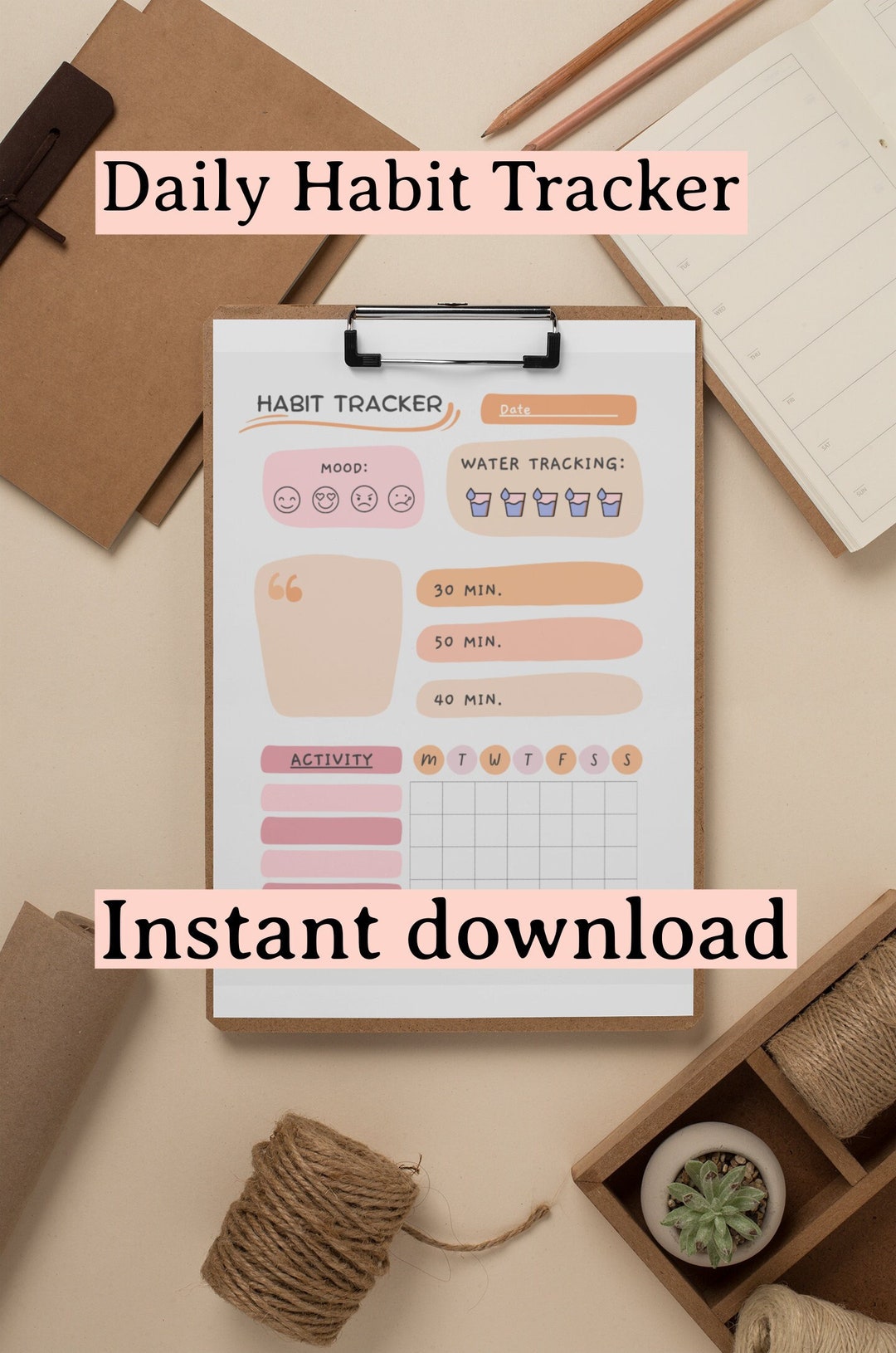 Aesthetic Cute Daily Habit Tracker Printable, Daily Routine Planner ...