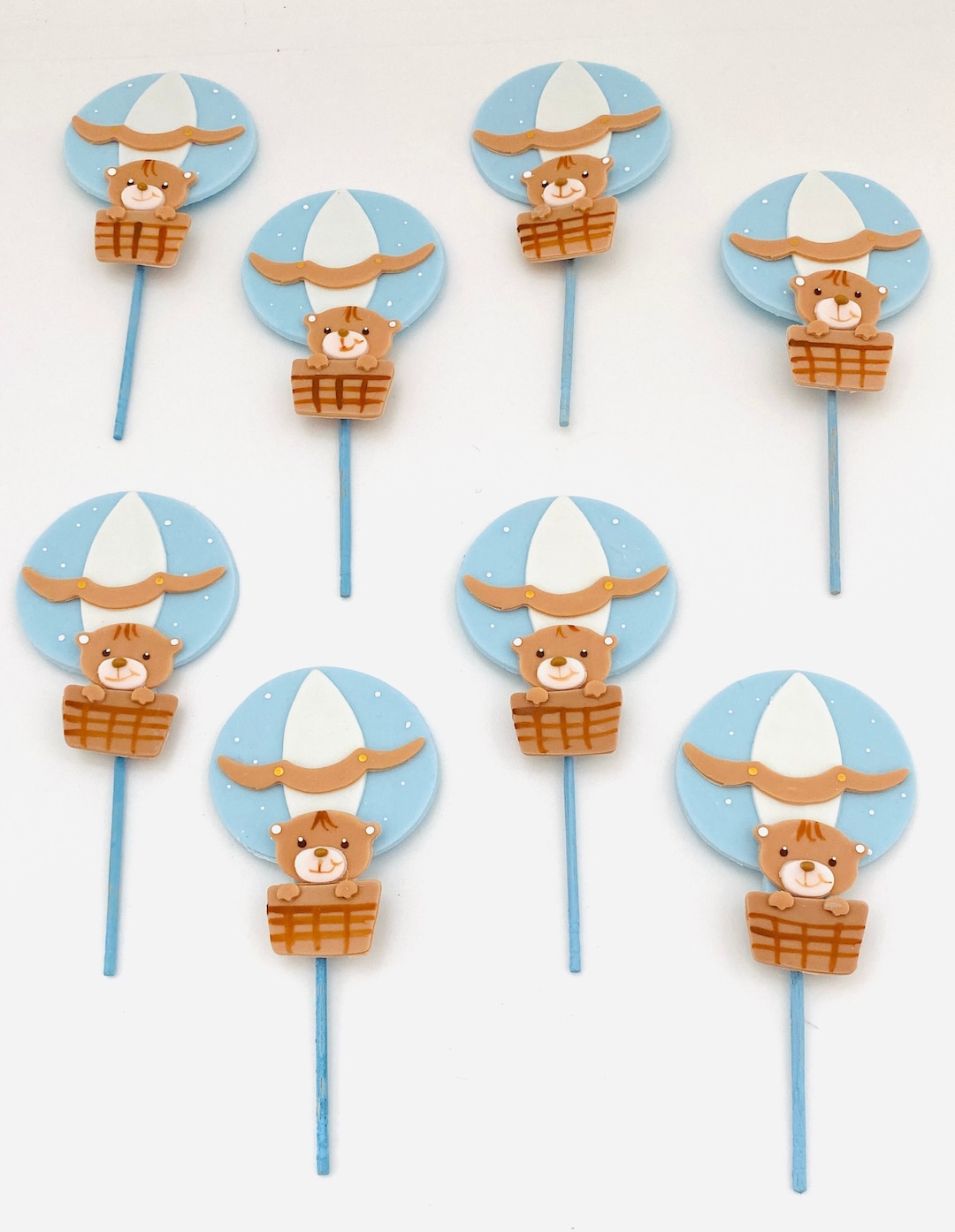 Hot Air Balloon Teddy Bear Cupcake Toppers: Baby Shower Party Decor (12 ...