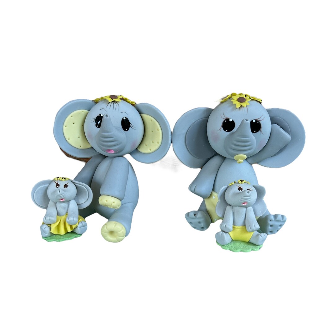 Baby Elephants Cake Topper With Sunflower Set - Baby Shower and ...