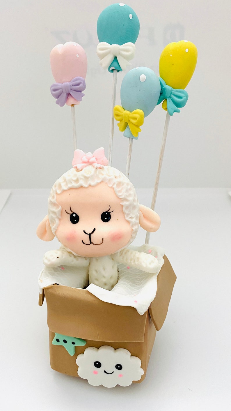 Lamb Hot Air Balloon Cake Topper: Handmade Ceramic Baby Shower Decor - Etsy