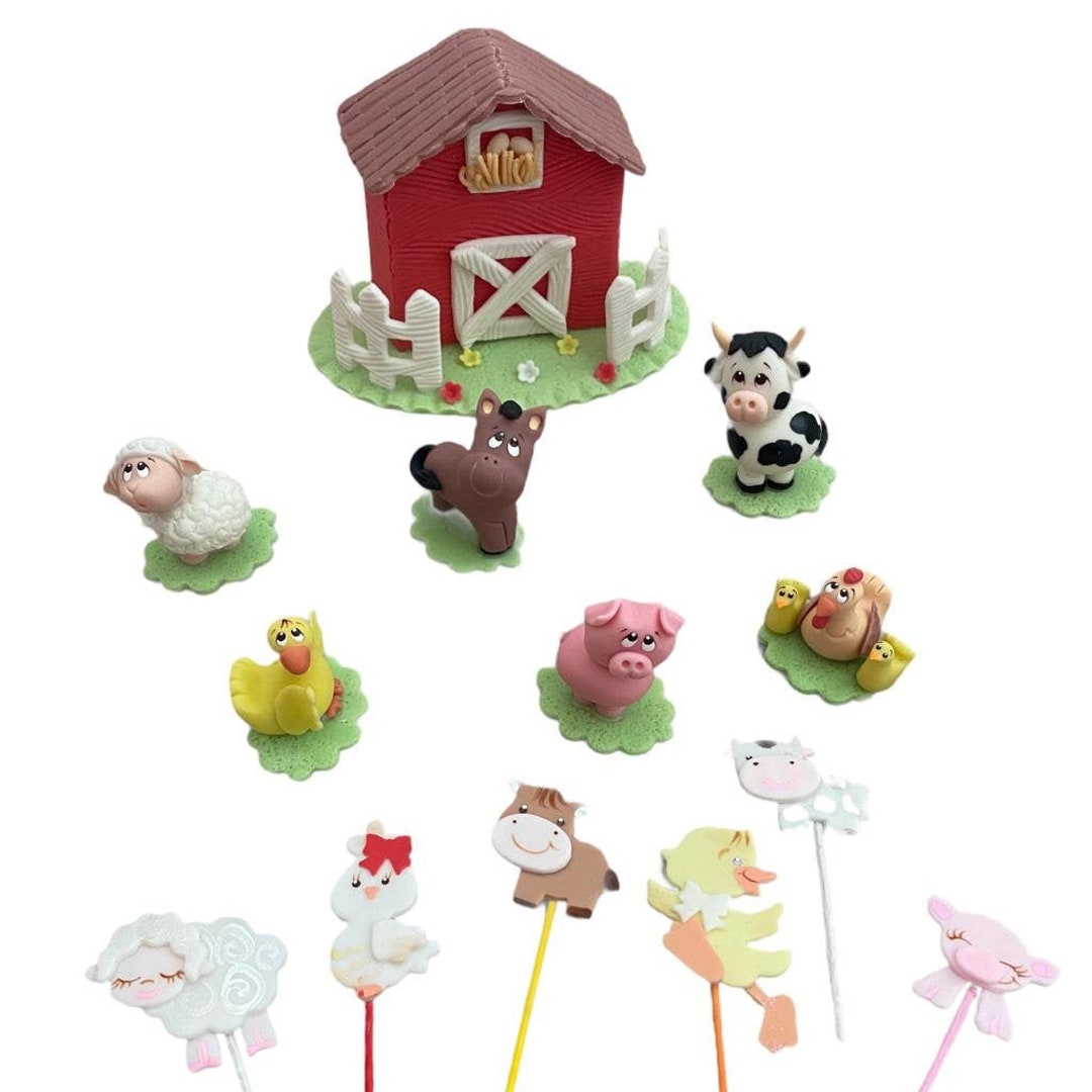 Farm Animal Cake Toppers Set - Centerpieces for Birthday & Baby Shower ...