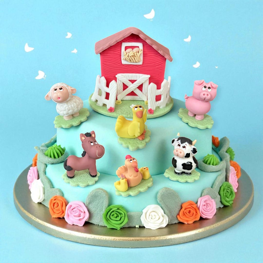 Farm Animal Barn Cake Toppers: Barnyard Birthday Party Decorations ...