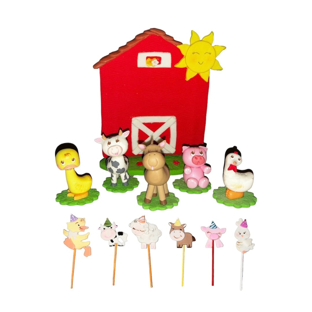 Farm Animal Cake Toppers Set - Centerpieces for Birthday & Baby Shower ...