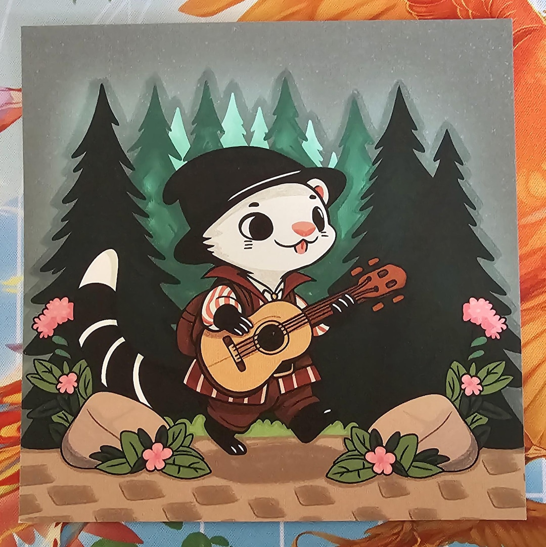 Ollie the Ferret Mini Print - Cottagecore - Forestcore - Cozy - Polecat ...