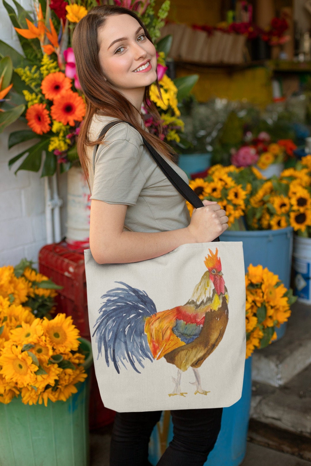 Rooster And Hen Tote Bags Chickens On Reusable Shopping Bags Three ...