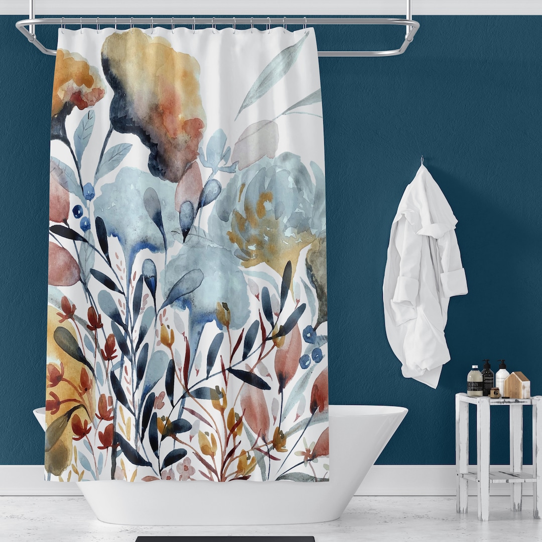Modern High Contrast Floral Shower Curtains | Botanical Watercolor ...