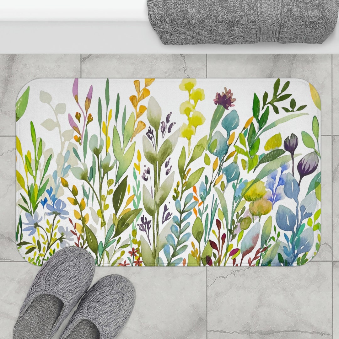 Garden Variety Floral Print Bath Mat | Anti-slip Microfiber Memory Foam ...