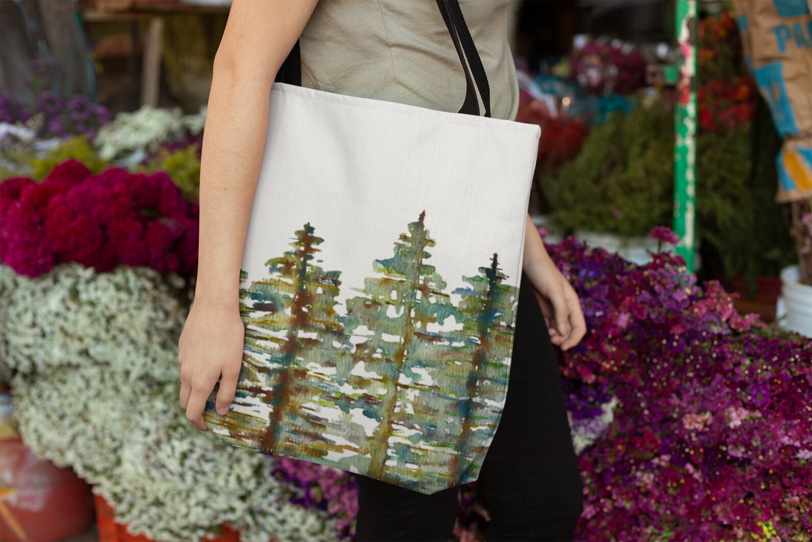 Four Pines II Tote Bag, Three Sizes, Reusable Shopping Bags, Grocery ...