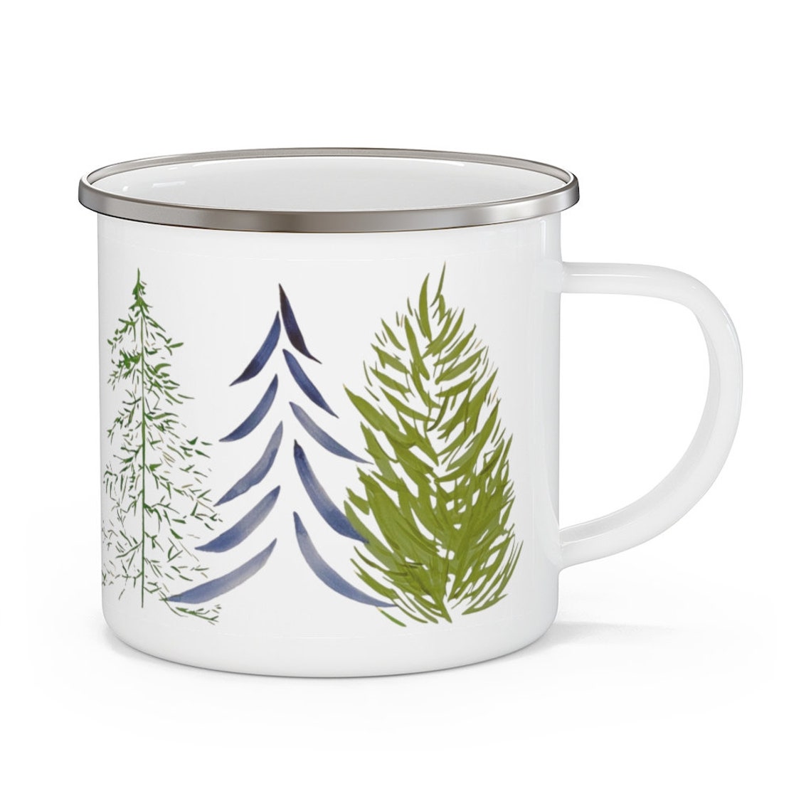 Three Pines Forest Enamel Camping Mug Watercolor Printed - Etsy