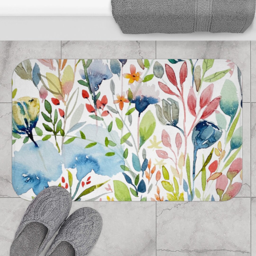 Garden Flowers III | Microfiber Memory Foam Bath Mat | Floral ...