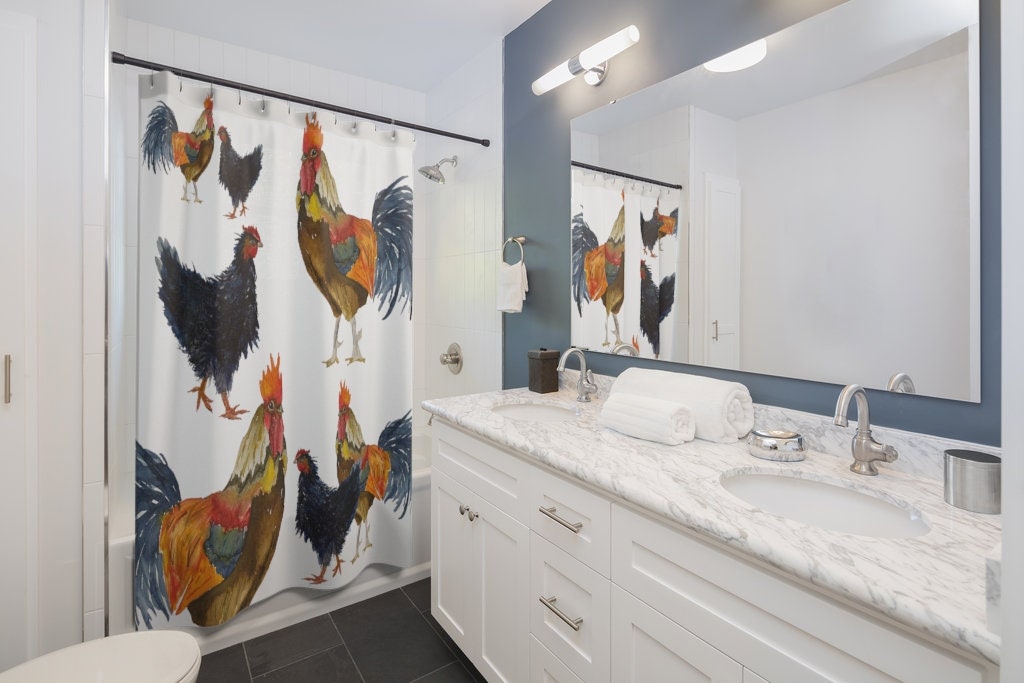 Rooster and Hen Pattern Shower Curtains | Chicken Spa Shower Curtains ...