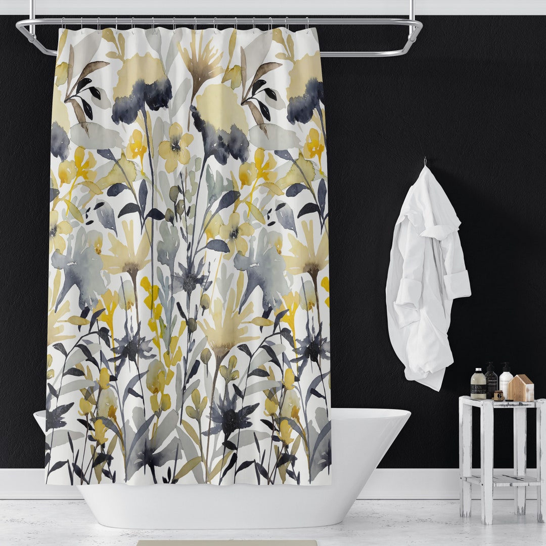 Indigo & Honeycomb Floral Pattern Shower Curtains | Bathroom Decor ...