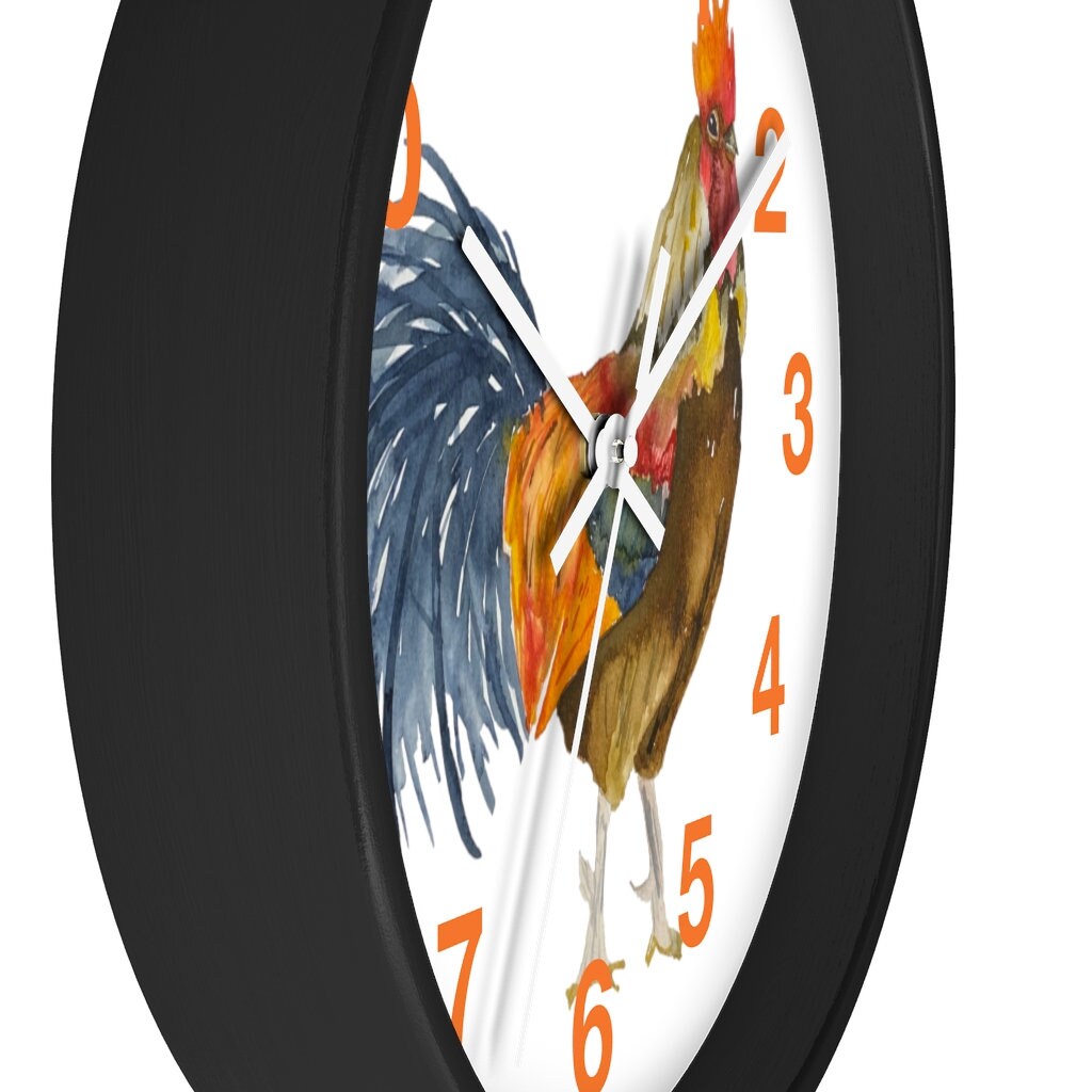 Rooster Wall Clock Natural Wood Black or White Frame | Etsy