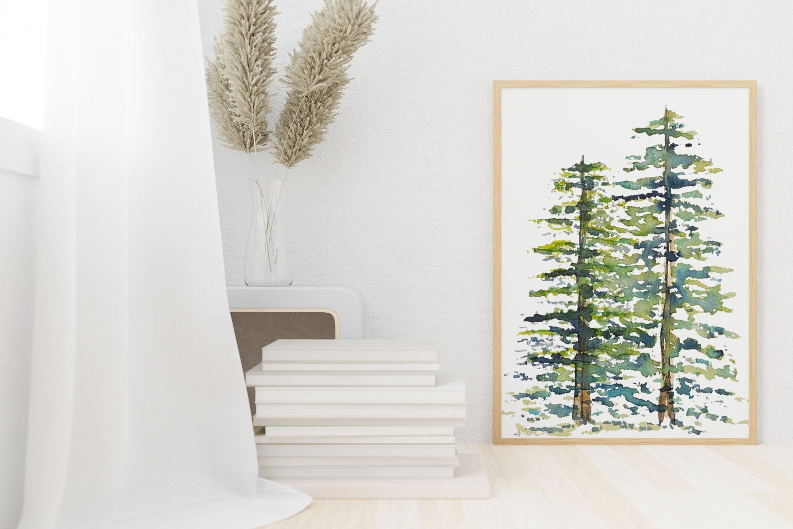 Watercolor Evergreen Trees Poster Prints, Fine Art Textured Watercolor ...