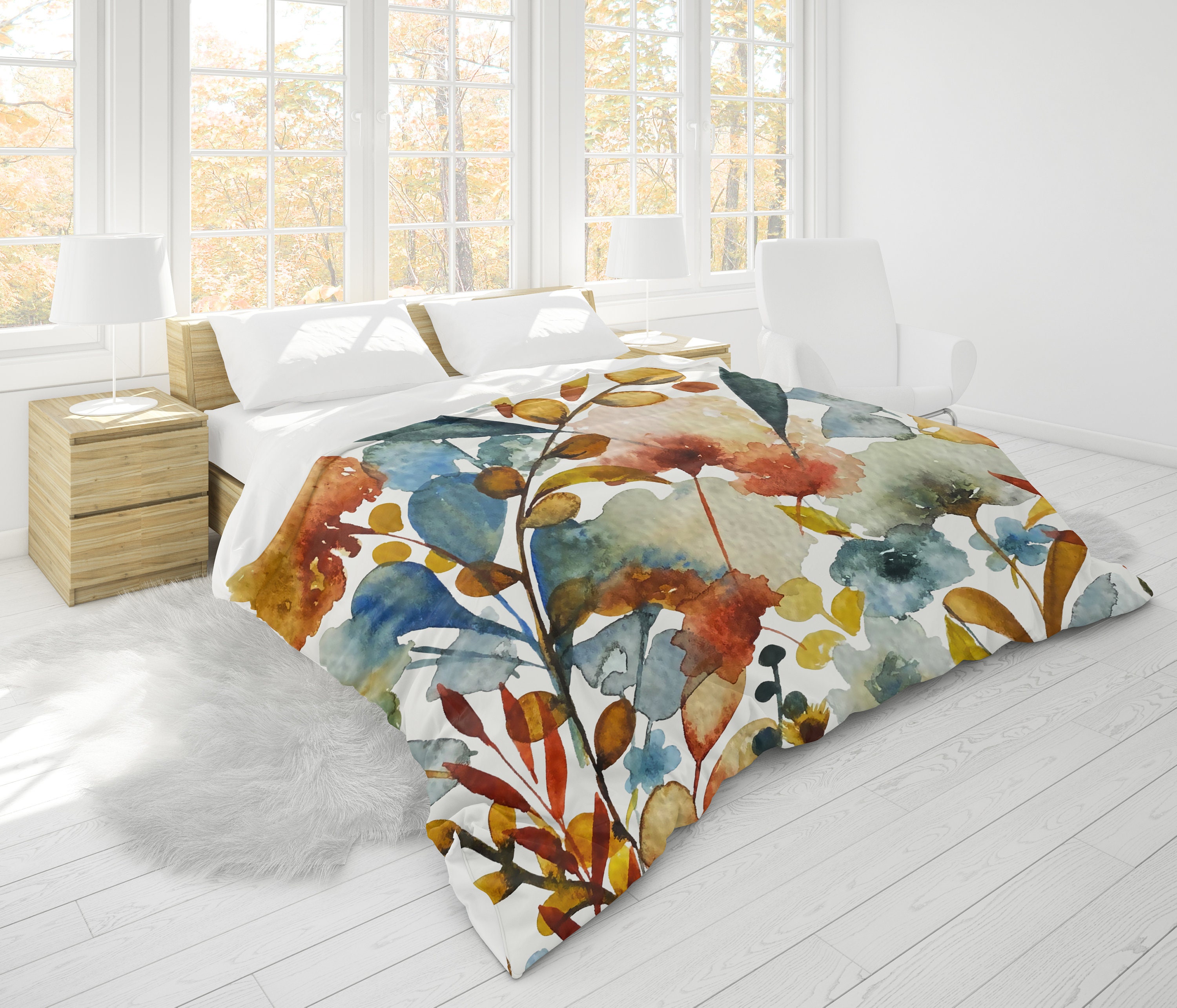 Fall Flora II King Duvet Cover | King, Queen, Full/double, Twin | Rust ...