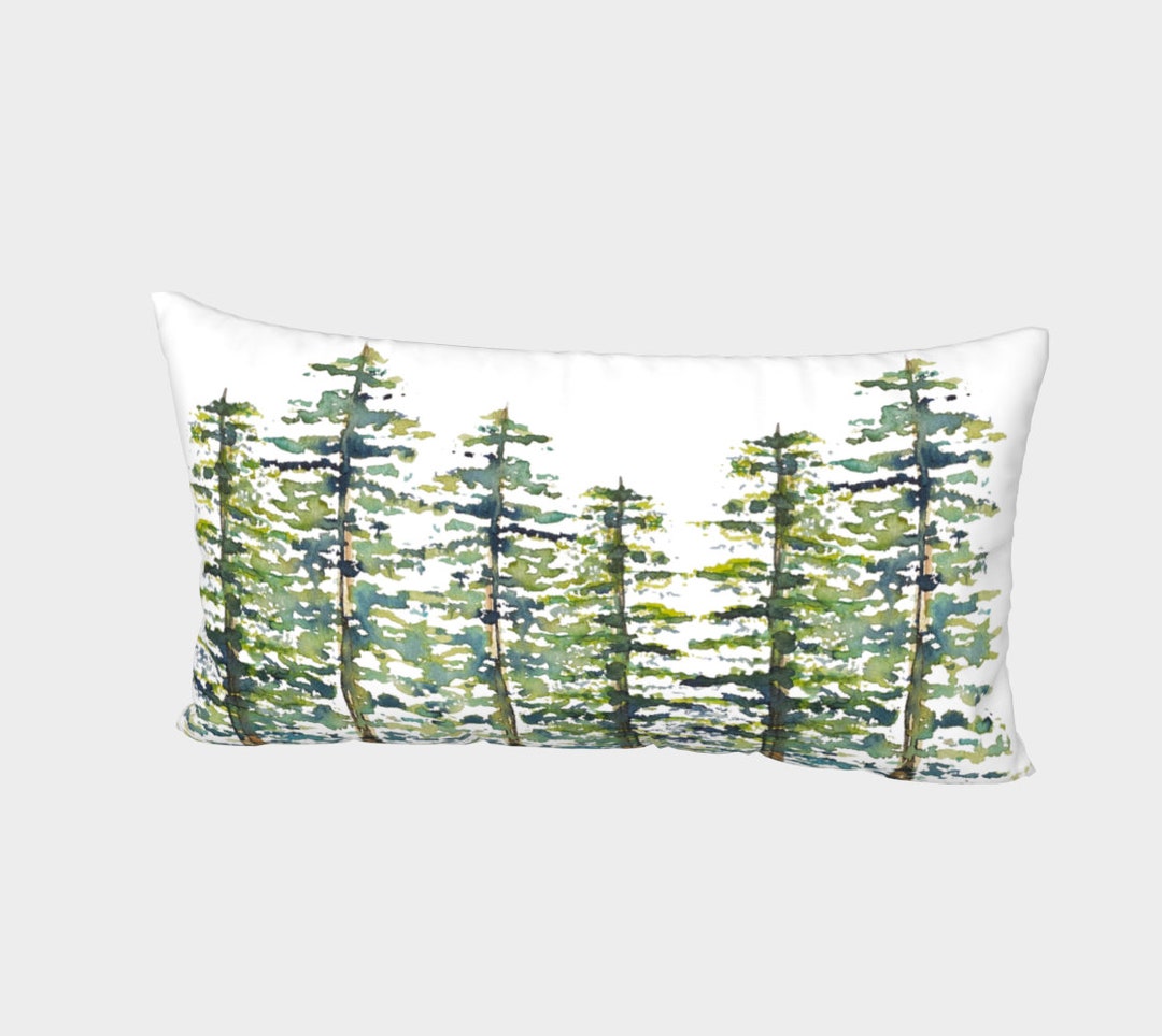 Pine Trees Watercolor Print on White | Bed Pillow Sham | King and ...