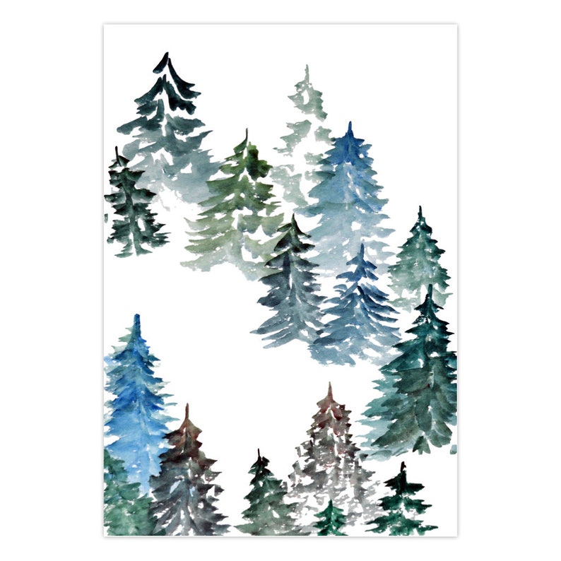 Evergreen Forest Folded Cards Blank Winter Holiday Greeting - Etsy