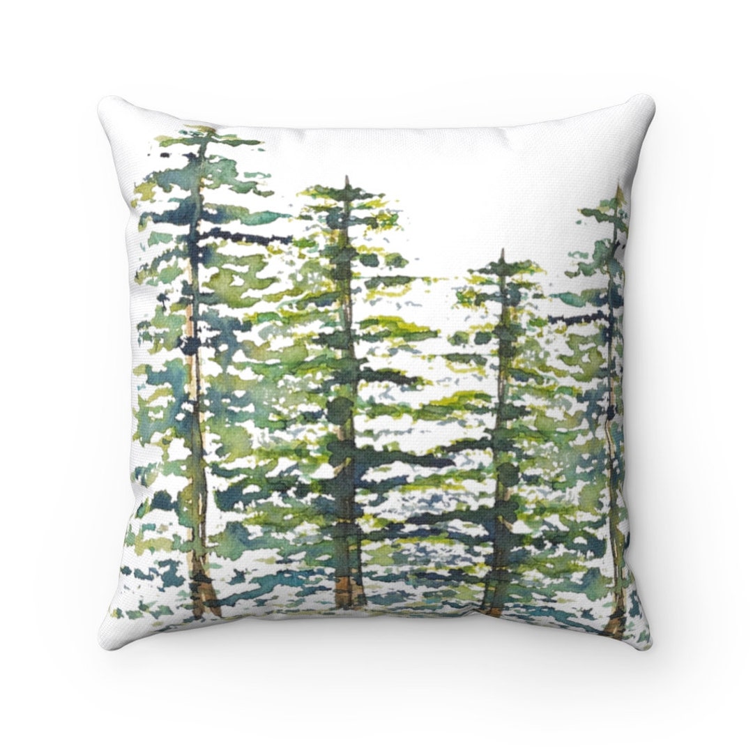 Pine Tree Forest Throw Pillow Cover | Spun Polyester Square Pillow Case ...