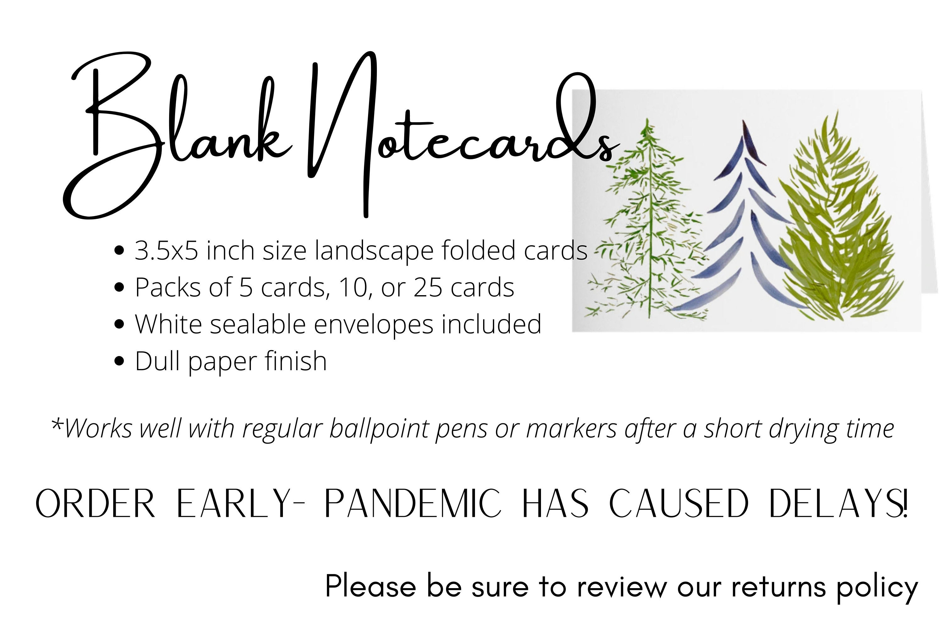 Three Pines Evergreen Trees Folded Cards | Holiday Note Cards | Blank ...