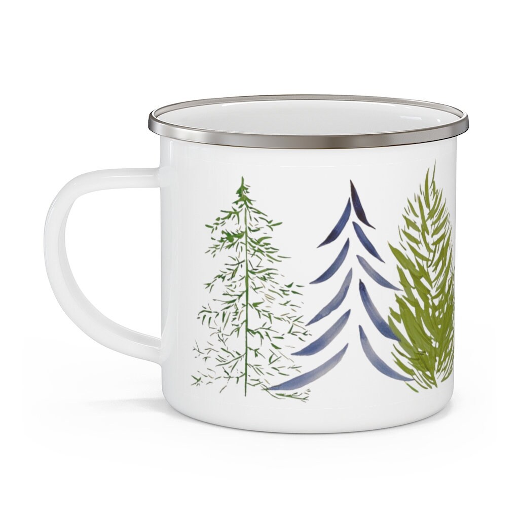 Three Pines Forest Enamel Camping Mug Watercolor Printed - Etsy