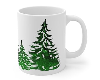 Ever Gray Evergreen Trees 11 Oz White Ceramic Mug Coffee - Etsy