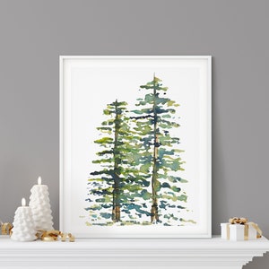 Watercolor Evergreen Trees Poster Prints, Fine Art Textured Watercolor ...