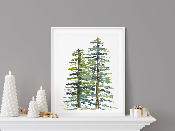 Watercolor Evergreen Trees Poster Prints Fine Art Textured - Etsy