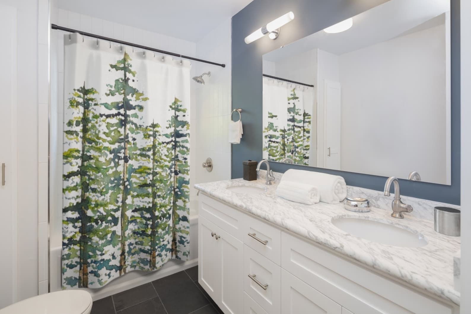 Evergreen Trees Pattern Shower Curtains Abstract Watercolor Trees ...