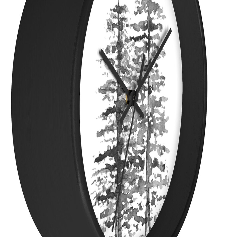 Gray Evergreen Trees Houseplant Wall Clock Natural Wood | Etsy