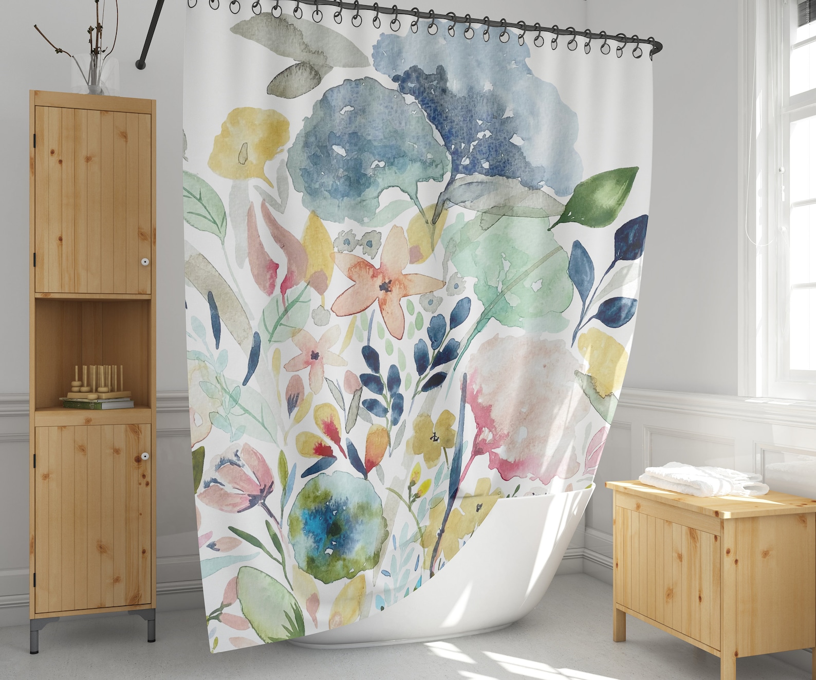Garden Flowers II on Shower Curtains | Botanical Watercolor Print ...