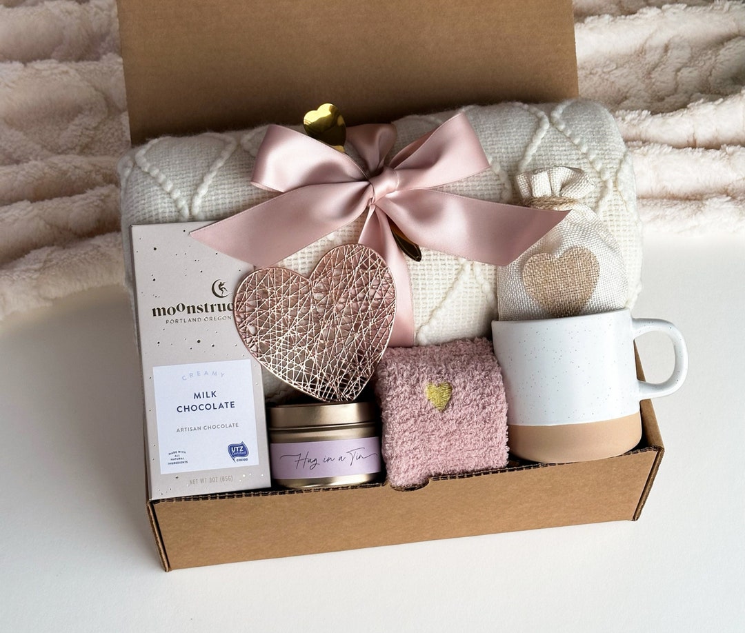 Classy Gift Basket for Women , Cozy Gift Box With Blanket, Socks, Candle , Self Care Gift Box ...