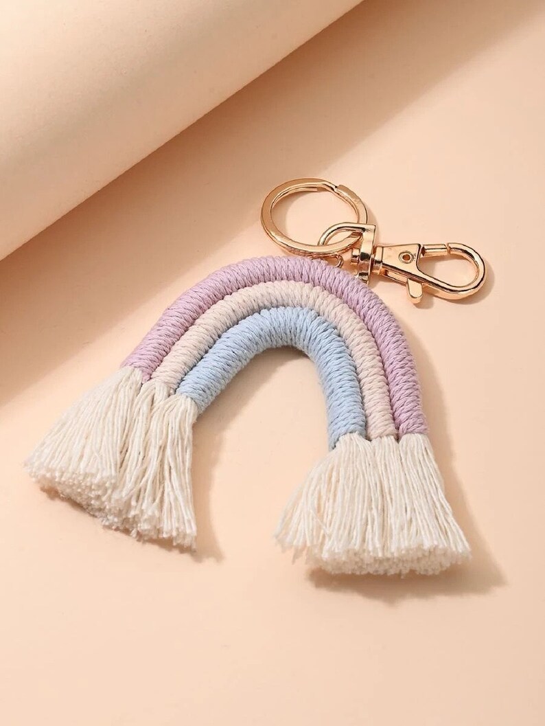 Rainbow Macrame Keychain Lavender - Etsy